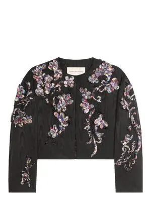 Dries Van Noten Embroidered Moiré Jacket - Black