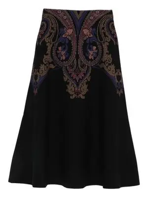 Etro Paisley Pattern A-line Midi Skirt - Black