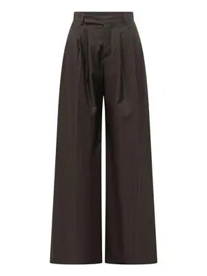 LE SULLY STUDIO Tailored Wool-blend Trousers With Pin Tuck Detail - Moro