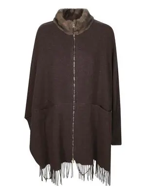 HERNO Zip-Up Fur-Trimmed Cape Coat