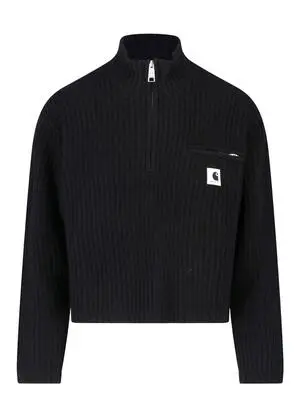 Carhartt Work In Progress Ribbed Knit Mock Neck Half-zip Sweater - Black