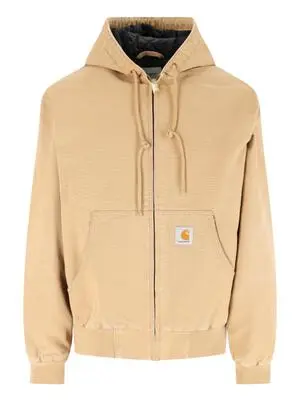 Carhartt Work In Progress Zip-up Hooded Jacket With Drawstring - Beige