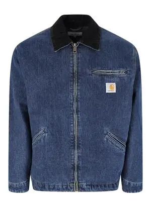 Carhartt Work In Progress Denim Zip-up Work Jacket With Corduroy Collar - Blue