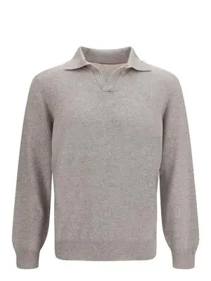 Brunello Cucinelli Mouliné Cashmere Knit Polo - Gray