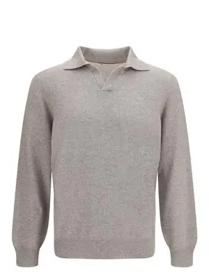 Brunello Cucinelli Mouliné Cashmere Knit Polo - Gray