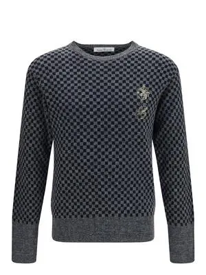 VIVIENNE WESTWOOD Checkmate Jacquard Knit Sweater - Gray