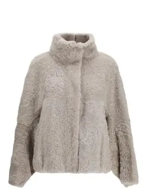Brunello Cucinelli BRUNELLO CUCINELLI High-Neck Shearling Jacket Gray