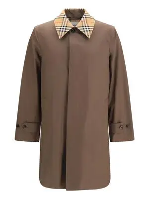 Burberry Tottenham Cotton Gabardine Coat With Check Collar - Brown