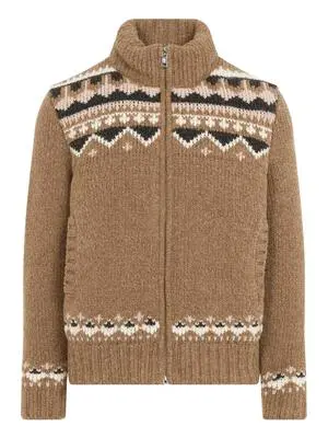 Moncler Jacquard Wool Blend Cardigan Jacket - Brown