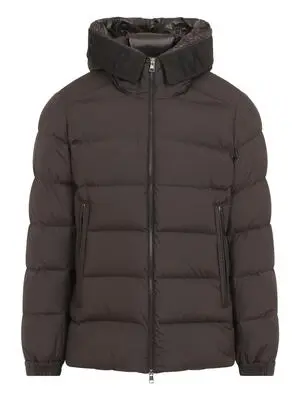 Moncler Technical Fabric Down Puffer Jacket With Hood - Brown