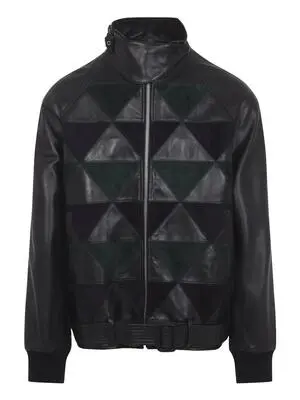 LANVIN Intarsia Leather Bomber Jacket - Black