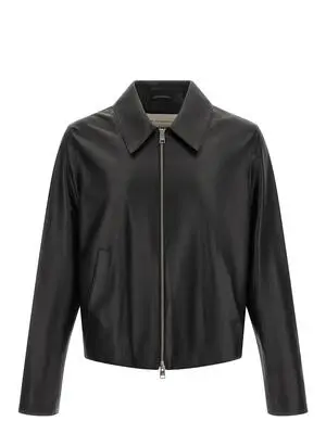 AMI Paris Leather Zip-up Jacket - Black