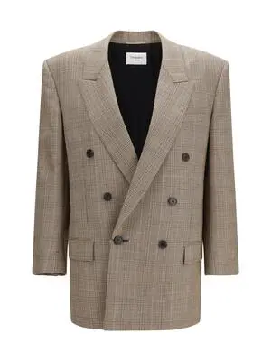 Saint Laurent Prince Of Wales Houndstooth Wool Blazer - Cream