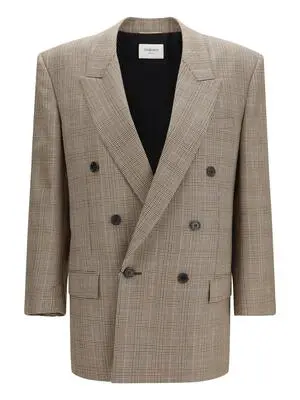 Saint Laurent Prince Of Wales Houndstooth Wool Blazer - Cream