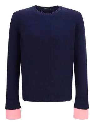 Prada Prada Shetland Wool Crewneck Sweater With Contrasting Cuffs Blue