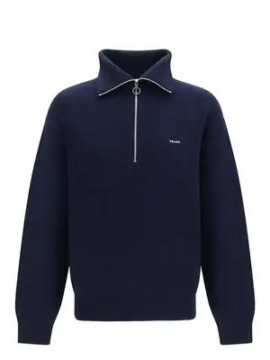 Prada Half-zip Wool And Cashmere Oversized Sweater - Blue