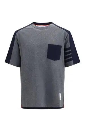 Thom Browne Colorblock T-shirt With 4-bar Detail - Gray