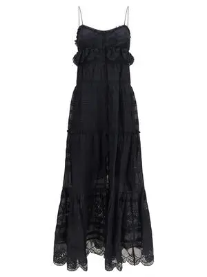 Isabel Marant Étoile Long Ruffled Dress With Mesh Details - Black