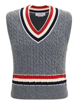 Thom Browne Cable-knit V-neck Vest - Gray