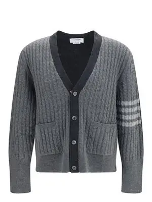 Thom Browne Virgin Wool V-neck Cardigan - Gray