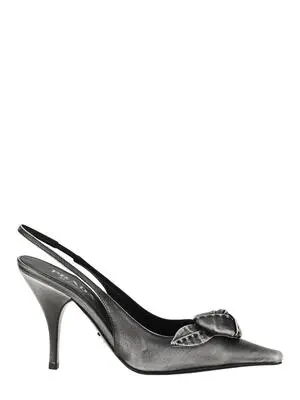 Prada Prada Floral-Detail Leather Slingback Pumps Gray