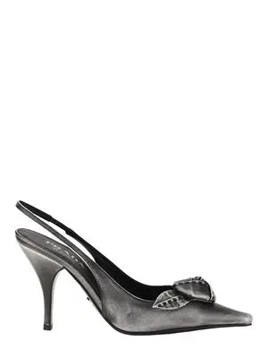 Prada Floral-detail Leather Slingback Pumps - Gray