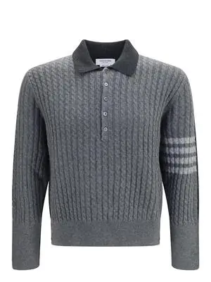 Thom Browne 4-bar Cable-knit Long-sleeve Polo Sweater - Gray