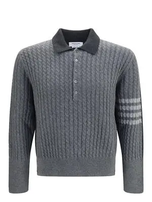Thom Browne 4-bar Cable-knit Long-sleeve Polo Sweater - Gray
