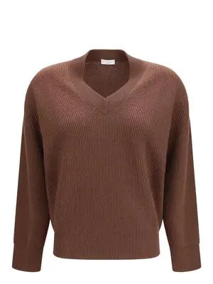Brunello Cucinelli BRUNELLO CUCINELLI V-Neck Ribbed Sweater Brown
