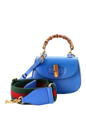 Gucci Gucci Bamboo 1947 Top Handle Bag Leather Mini Shoulder Bag Blue