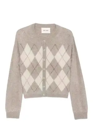 Soft Goat Argyle Cashmere Cardigan - Grey