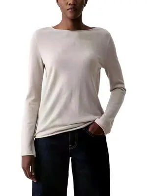 Marc O'polo Marc O'Polo Boat Neck Long Sleeve Fine Knit Sweater Neutrals