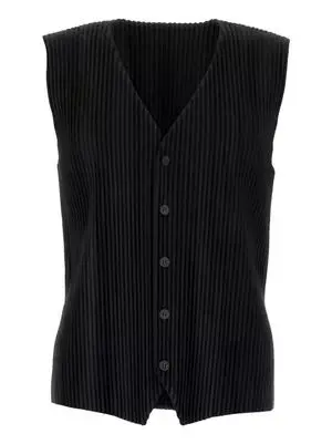 Issey Miyake Pleated V-neck Vest - Black