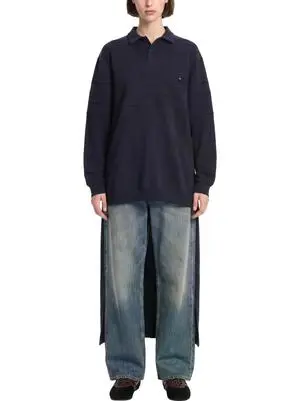 DARKPARK Long Sleeve Polo Shirt With Asymmetric Hem - Blue