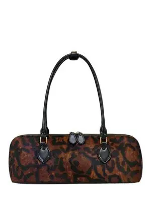 POTAMY Leopard Print Calf Hair Baguette Shoulder Bag - Brown