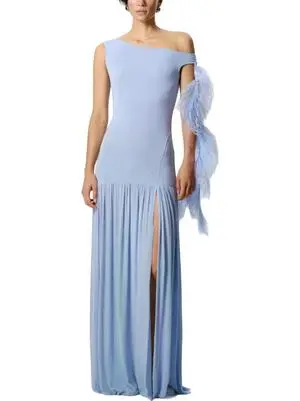 MANURI MANURÍ Paulina Maxi Dress With Feather Detail Blue