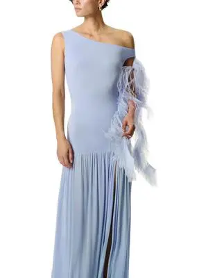 MANURI Paulina Maxi Dress With Feather Detail - Blue