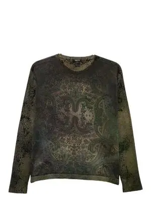 Avant Toi Paisley Print Fine Knit Top - Green