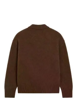AMI Paris Alpaca Wool Polo With De Coeur Intarsia - Brown