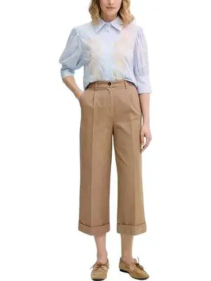 BENETTON Pleated Turn-up Trousers - Brown