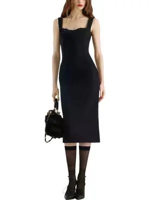 Dolce & Gabbana Double Wool Crêpe Midi Dress With Lace Trim - Black