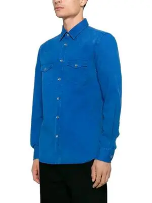 TOM FORD Peach Twill Western-style Press-stud Shirt - Blue
