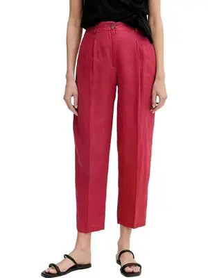 BENETTON Linen Straight Trousers - Red