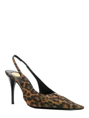 Saint Laurent Leopard-print Slingback Pumps - Brown