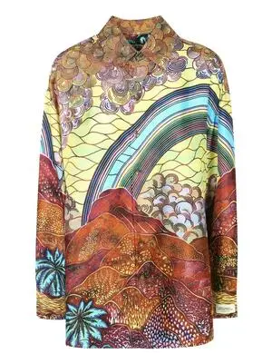VLISCO DIALOGUES Rainbow Landscape-print Long-sleeve Shirt - Yellow
