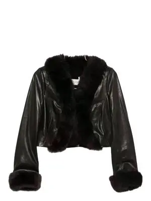 Nour Hammour Sofie Cropped Leather Jacket With Fur Trim - Black