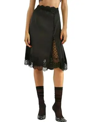 Dolce & Gabbana Dolce & Gabbana Silk Satin Skirt With Lace Hem Black