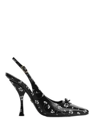 Dolce & Gabbana Floral-print Calfskin Slingback Heeled Pumps - Black