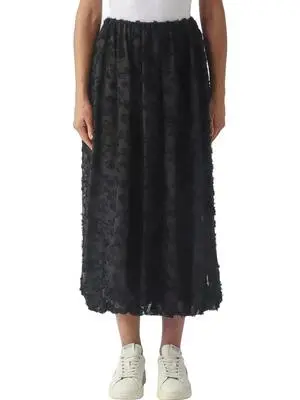 MEIMEIJ Textured Finish Flared Midi Skirt - Black