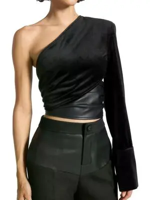 Manière De Voir Maniere De Voir Coralie One Sleeve Velour Wrap Top - Black